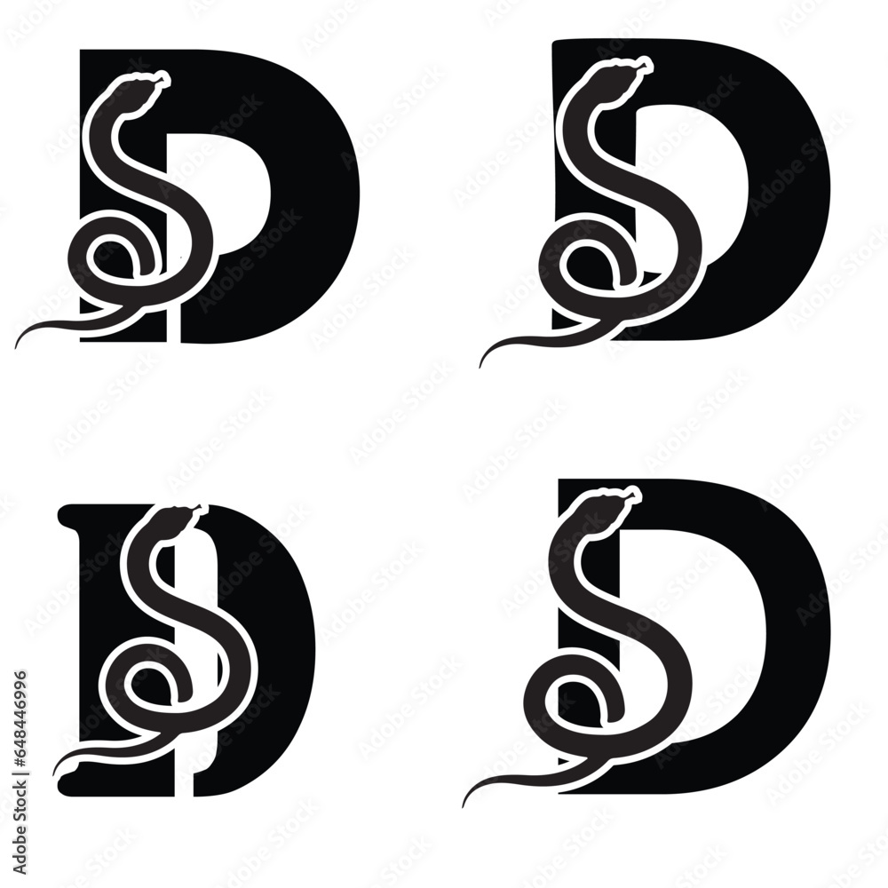 Letter D initial Logo | Set Of snakes | Number And snake Logo Stock ...
