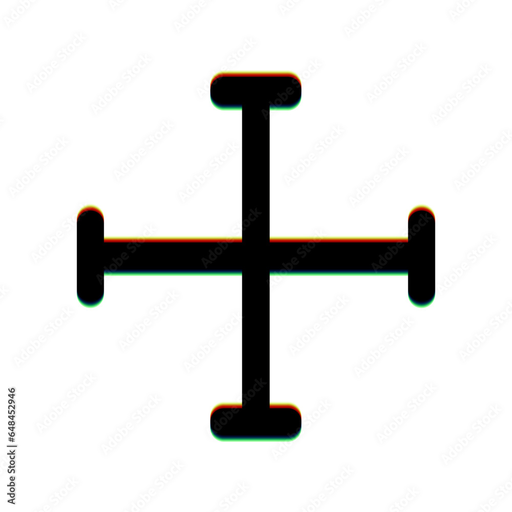 Jerusalem cross sign. Black Icon with vertical effect of color edge ...