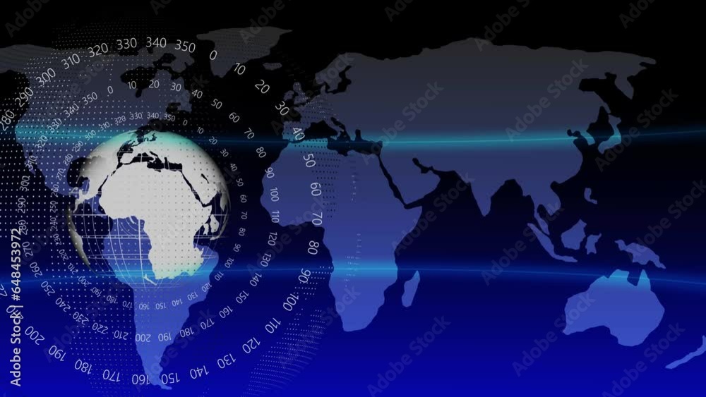 Animated digital world map with binary code and network connections ...