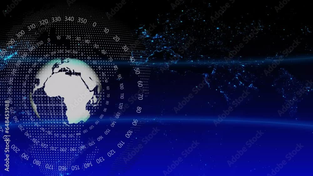 Animated digital world map with binary code and network connections ...