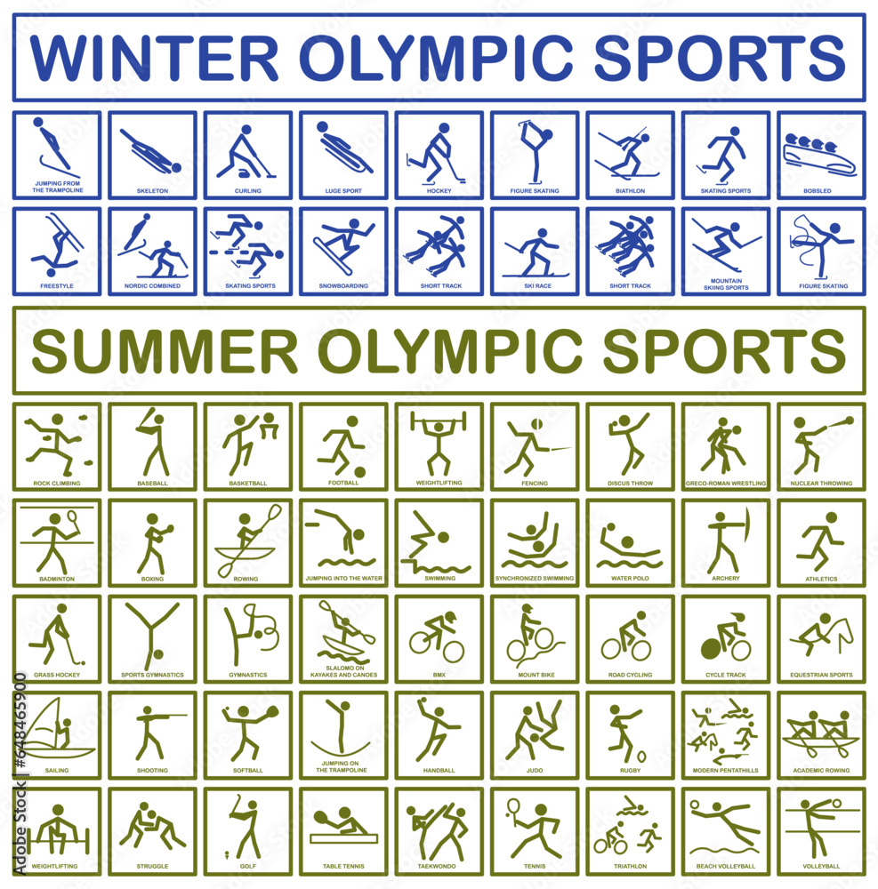 Olympic sport. Set of sports icons. Icons of all types of Olympic ...
