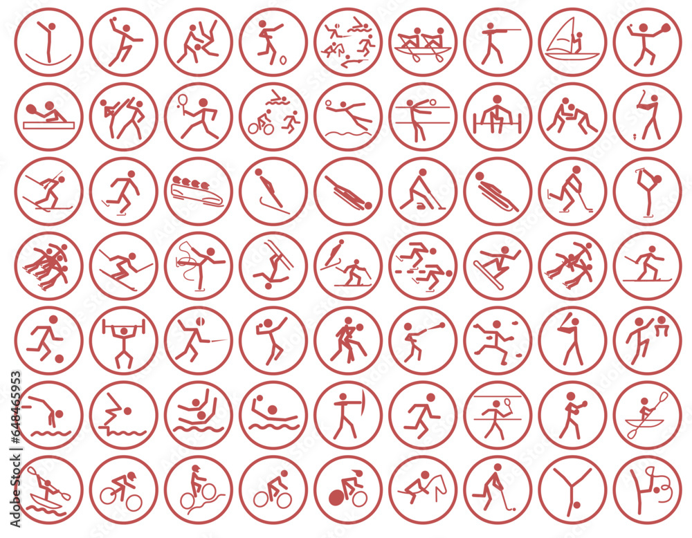 Olympic sports icons in red. Set of sports icons. Olympic sports icons ...