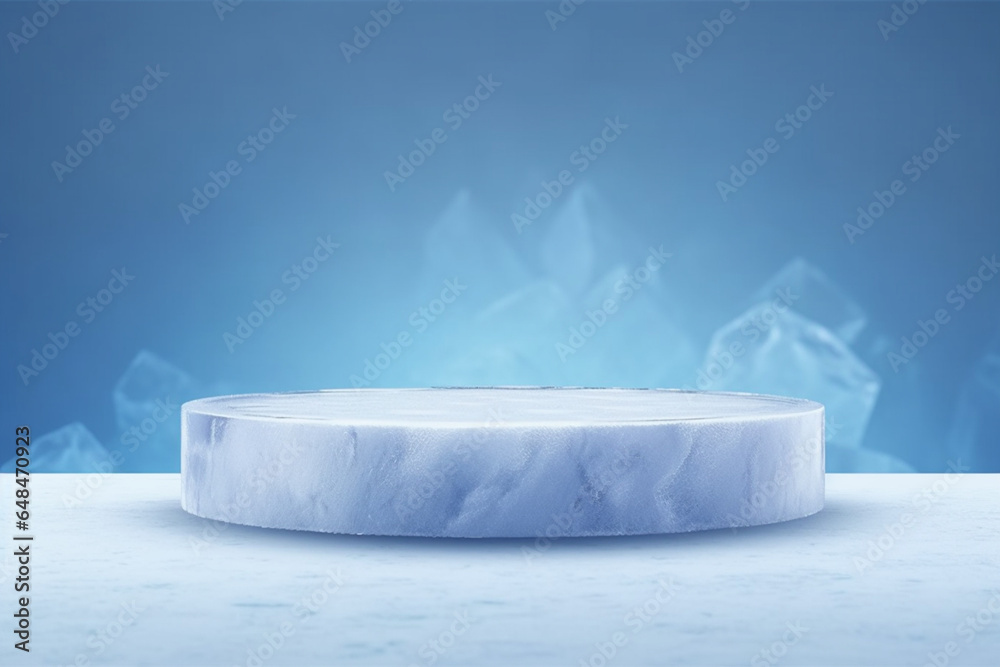 mpty ice podium winter stage 3d background with snow presentation ...