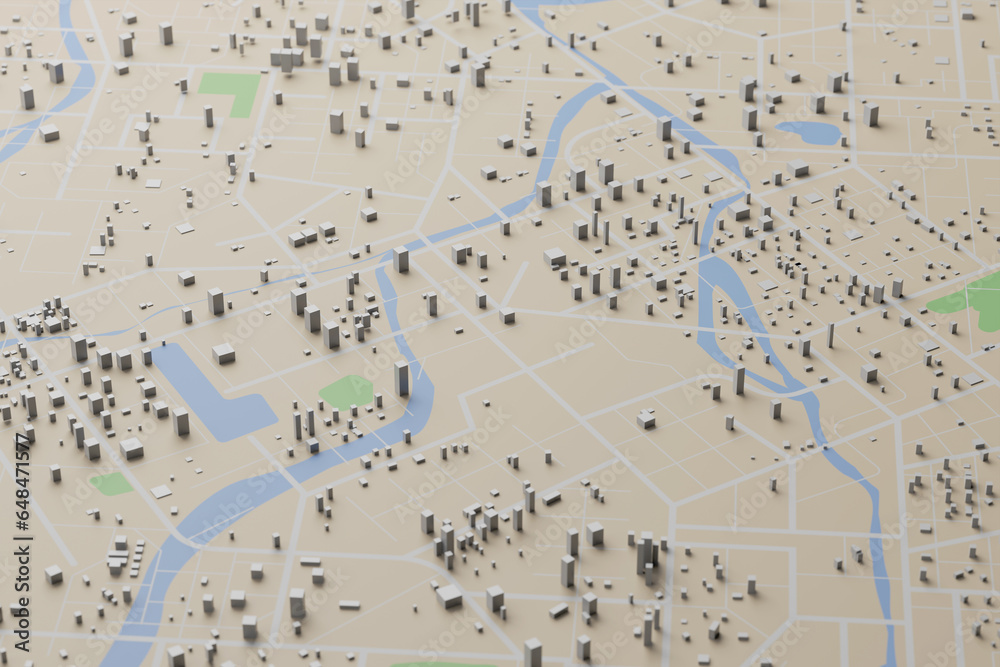 3D rendering city map illustration of a city map created using 3D ...
