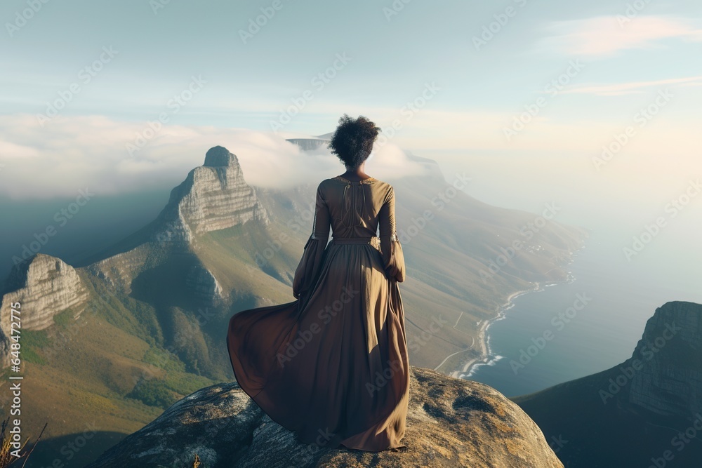 irl on mountain peak with looking at beautiful mountain, adventurous ...