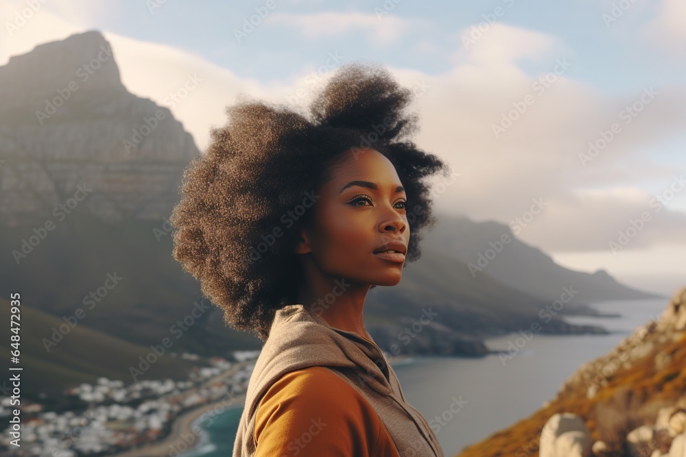 irl on mountain peak with looking at beautiful mountain, adventurous ...