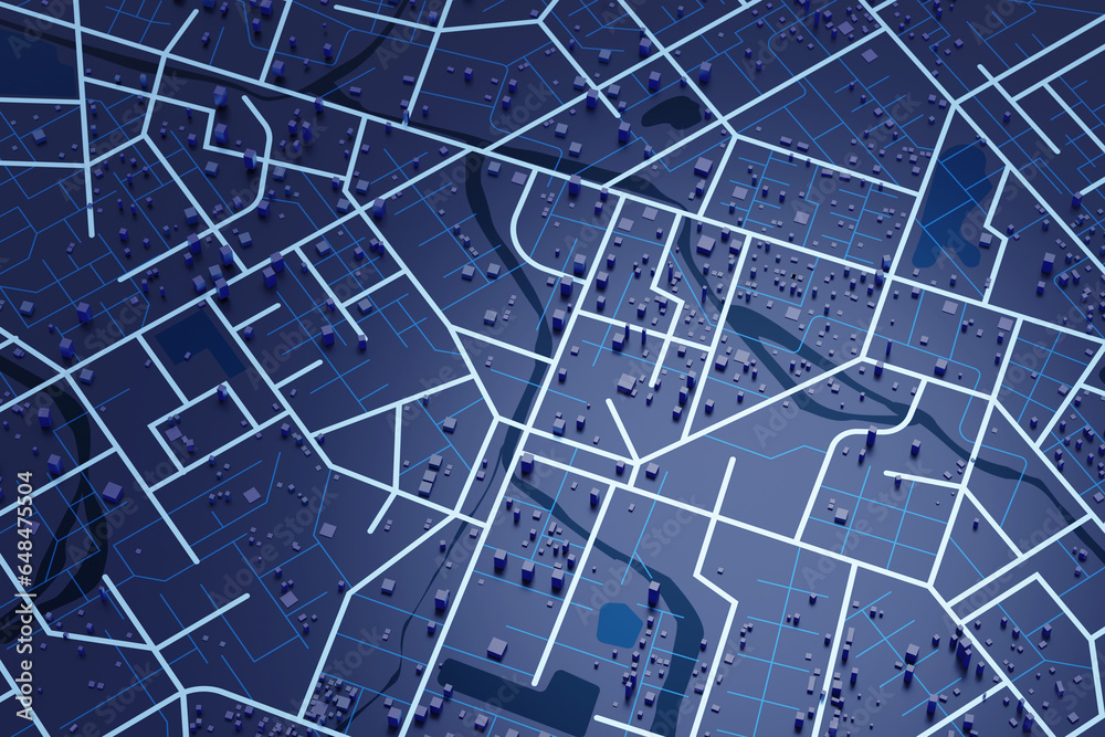 3D rendering city map illustration of a city map created using 3D ...