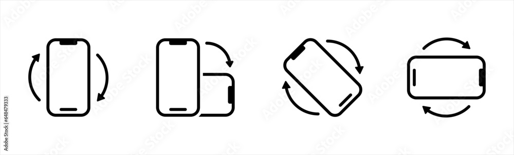 Rotate Mobile phone icon set in line style. Device rotation with arrow ...