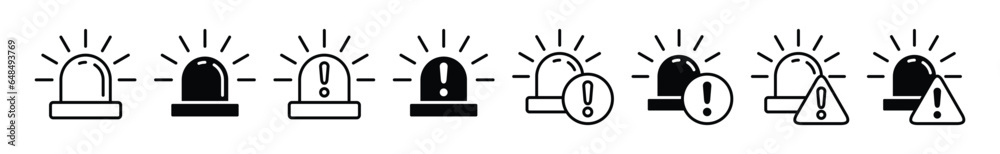 Emergency siren flashing thin line icons. Important message or alert ...