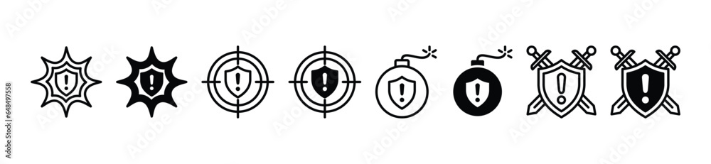 Cyber security attack thin line icons. Cyber crime icon symbol. Bomb ...