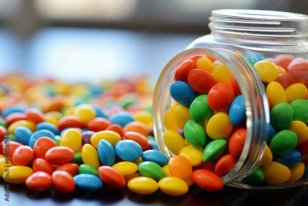 Jar with colorfull vitamin pills healthy vital capsules pharmaceutical ...