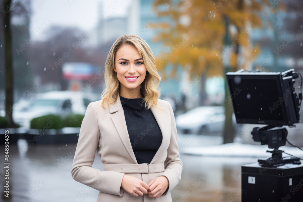 Beautiful Young European Woman Meteorologist . Сoncept European ...