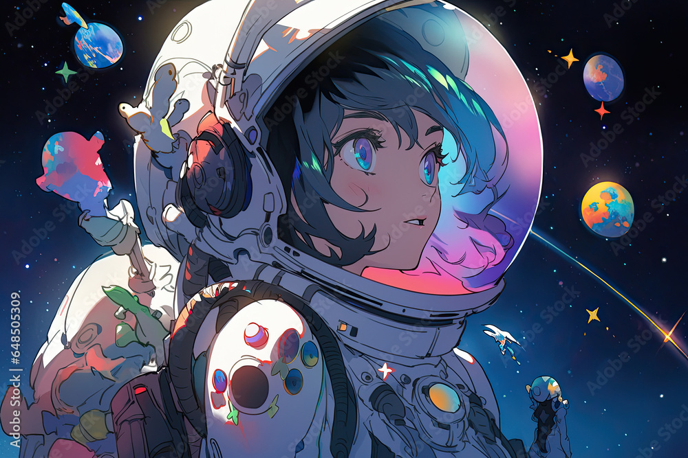 Space Explorer Anime Girl Encountering Enigmatic Alien Species Stock ...