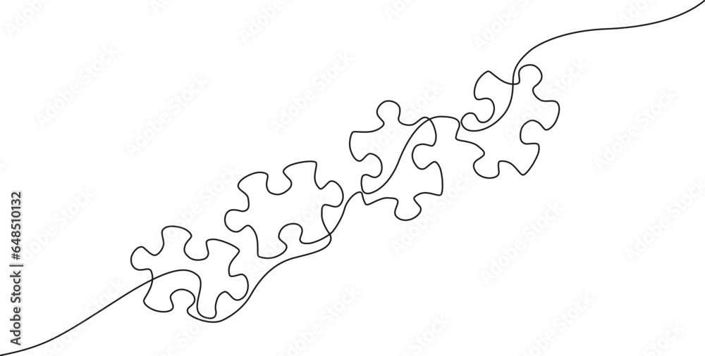 continuous single line drawing of jigsaw puzzle pieces, solving complex ...
