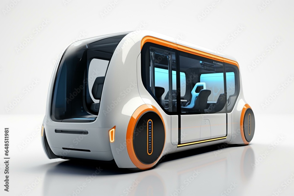 3D rendering of autonomous shuttle bus with door open, on blank ...