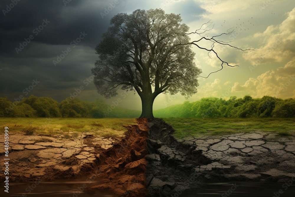 Contrasting environments of a divided tree symbolize environmental ...