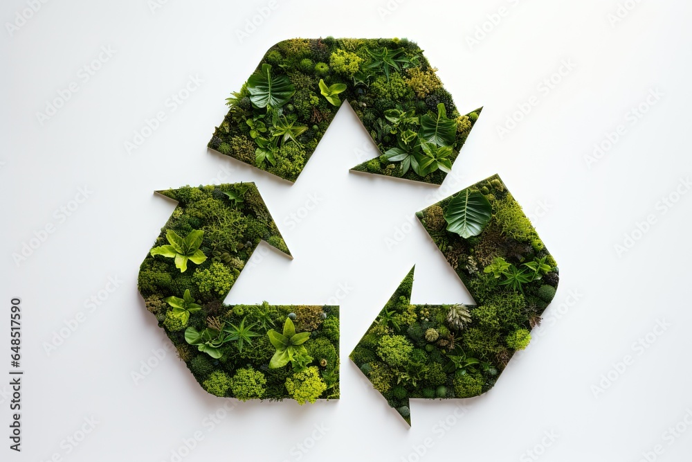 Eco friendly recyclation concept. Green recycle icon on fresh spring ...