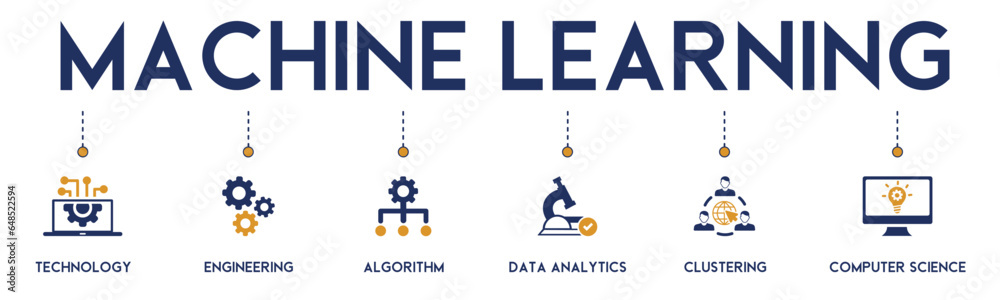 Machine learning banner website icon vector illustration concept with icon of technology ...