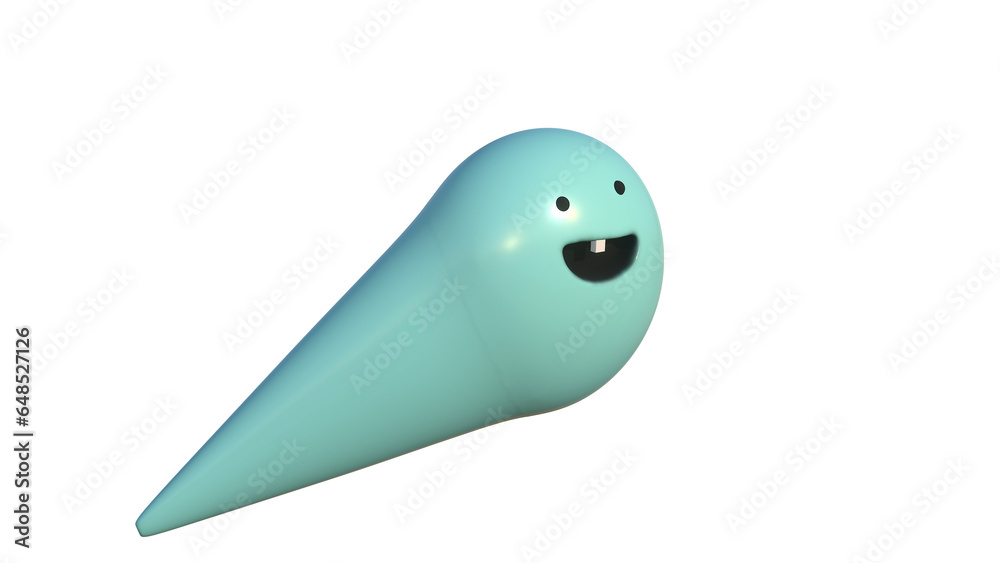 3D Character blue raindrop with face and one teeth from 3 view made ...