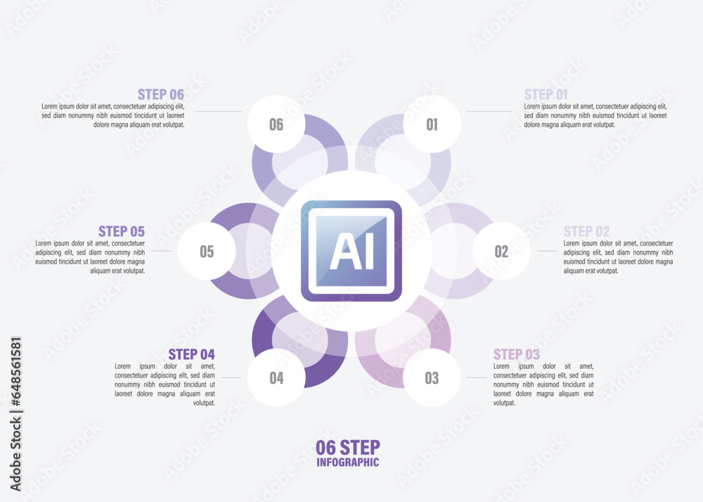 Vetor de Artificial Intelligence Infographic 10, 8, 6, 4, 2 steps circle design. Machine ...
