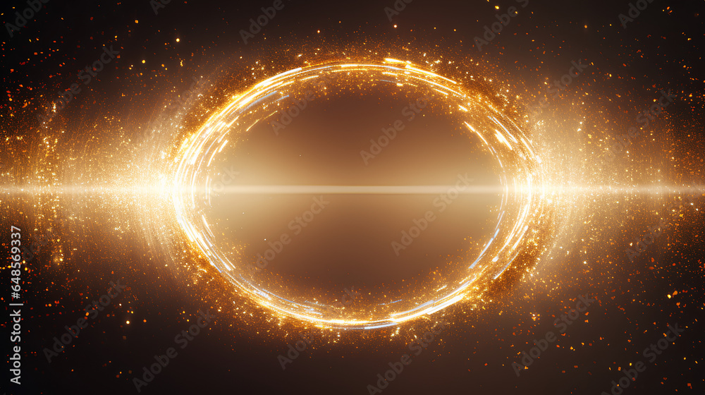 Gold sparkling light circle with shimmering particles with glare flare ...