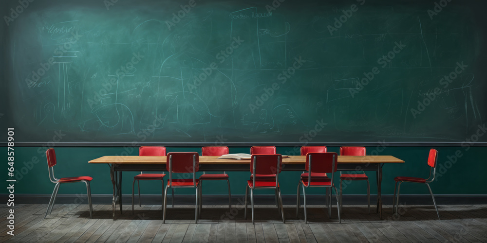 A classroom, with tables and chairs. No students. Empty classroom ...