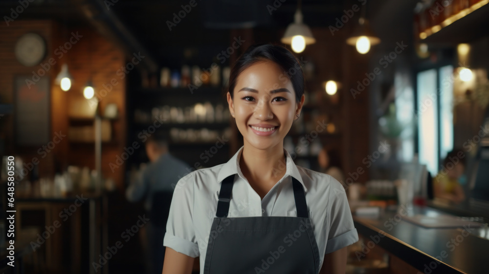 Radiant Service: A Portrait of a Happy and Smiling Asian Female Waiter ...