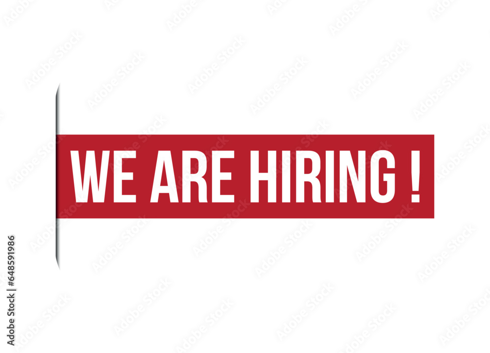 we are hiring red vector banner illustration isolated on white ...