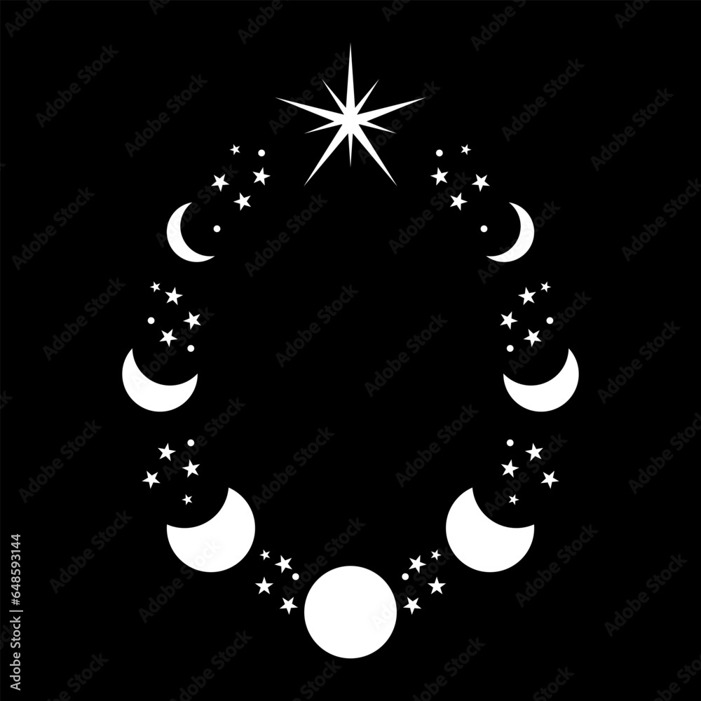 Magic moon and stars icon. Graphic elements for astrology. Boho witch ...