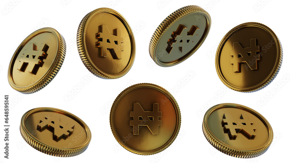 gold coin naira multiple angle with transparent background. currency ...