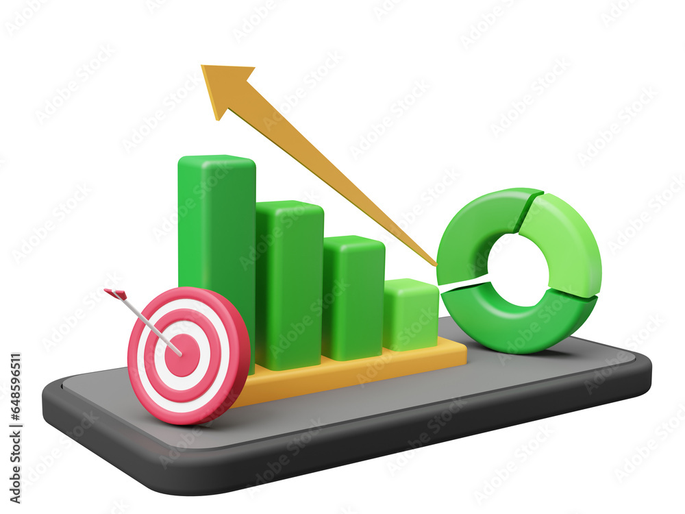 smart phone with 3d growth graph and archery target, illustration of ...