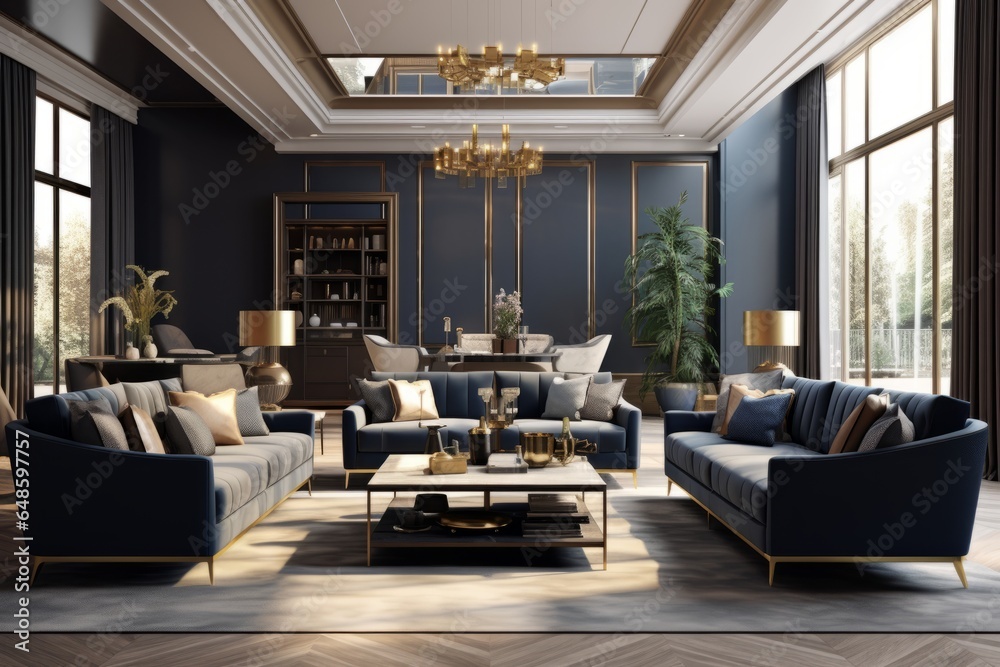 beautiful design classic modern classic living room in dark blue color ...