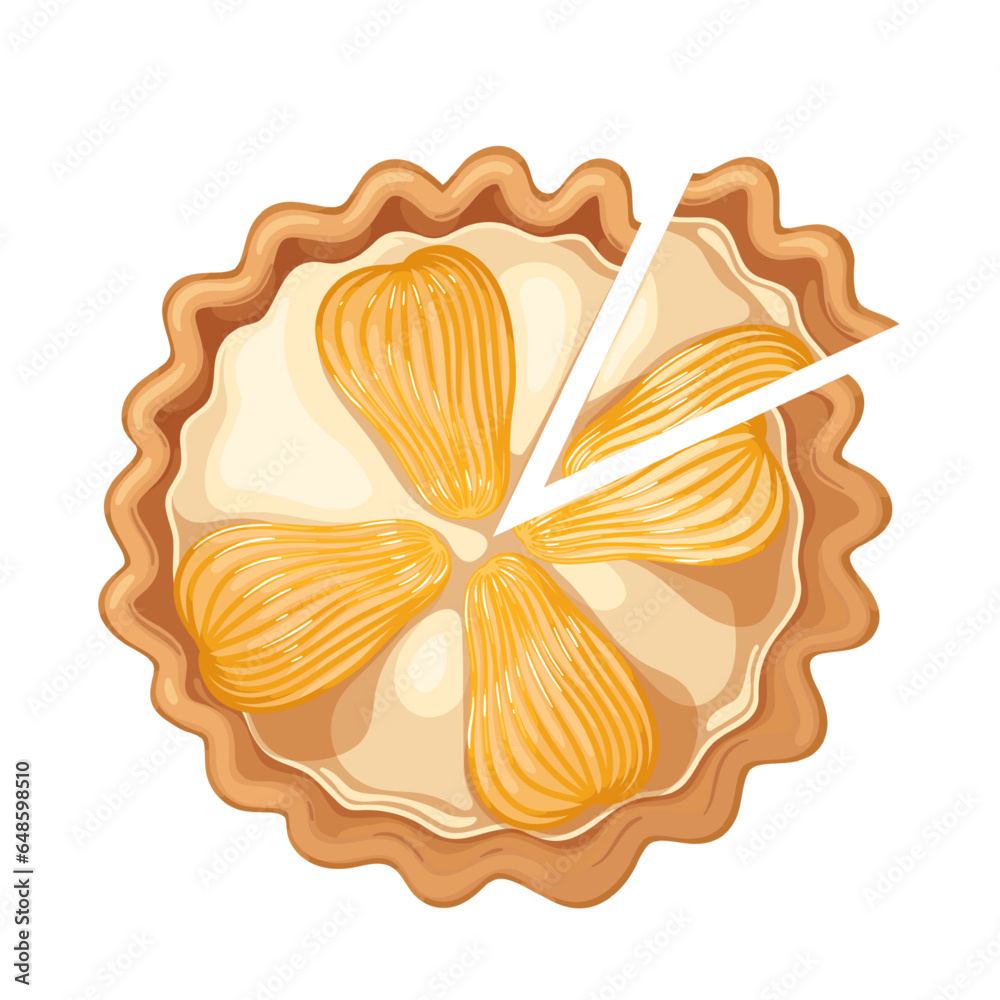 Fruit sweet pie and slice, top view vector illustration. Cartoon ...