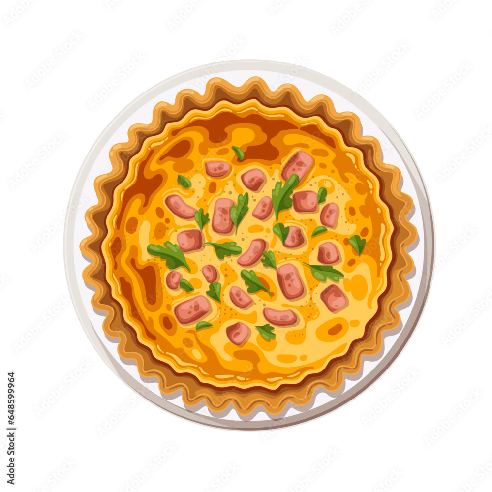 Quiche on plate, top view vector illustration. Cartoon isolated whole ...