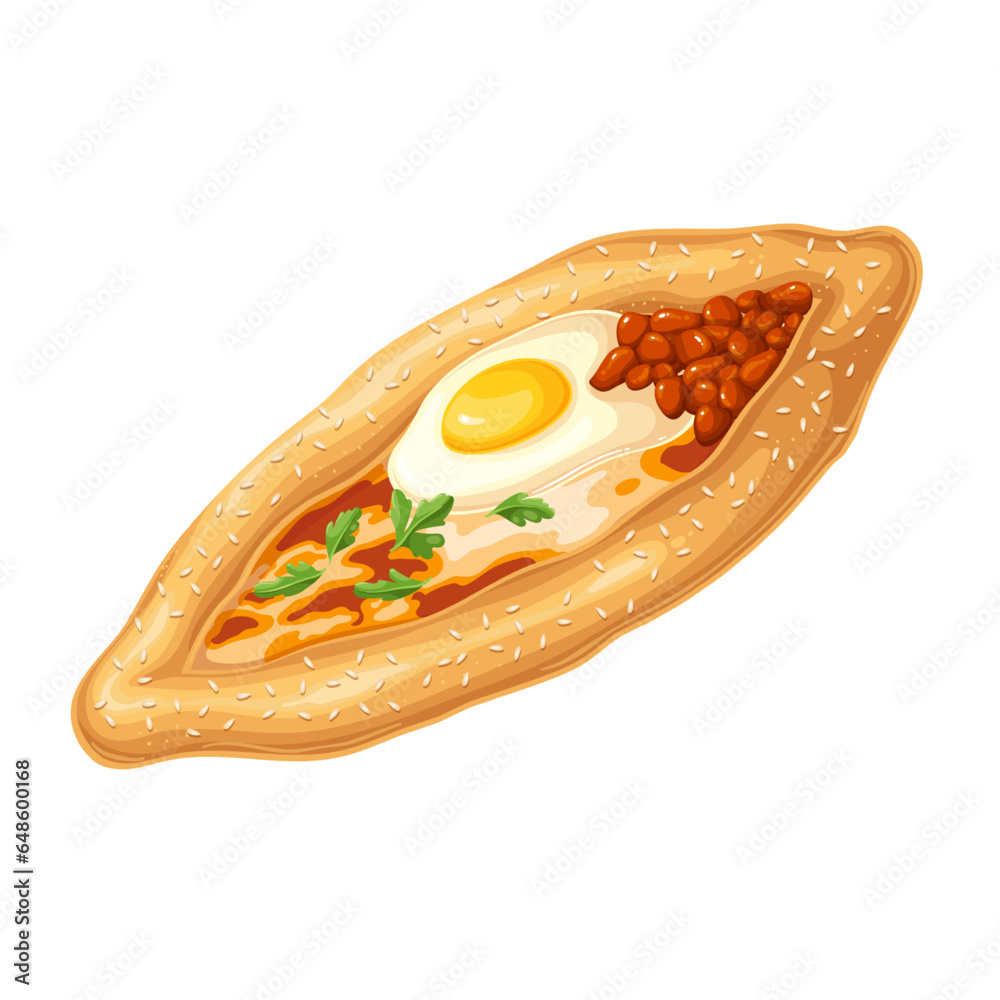 Pide, top view vector illustration. Cartoon isolated traditional ...