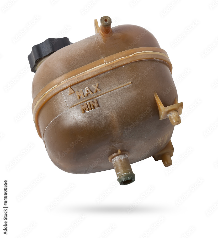Coolant expansion tank white on an isolated background with black ...