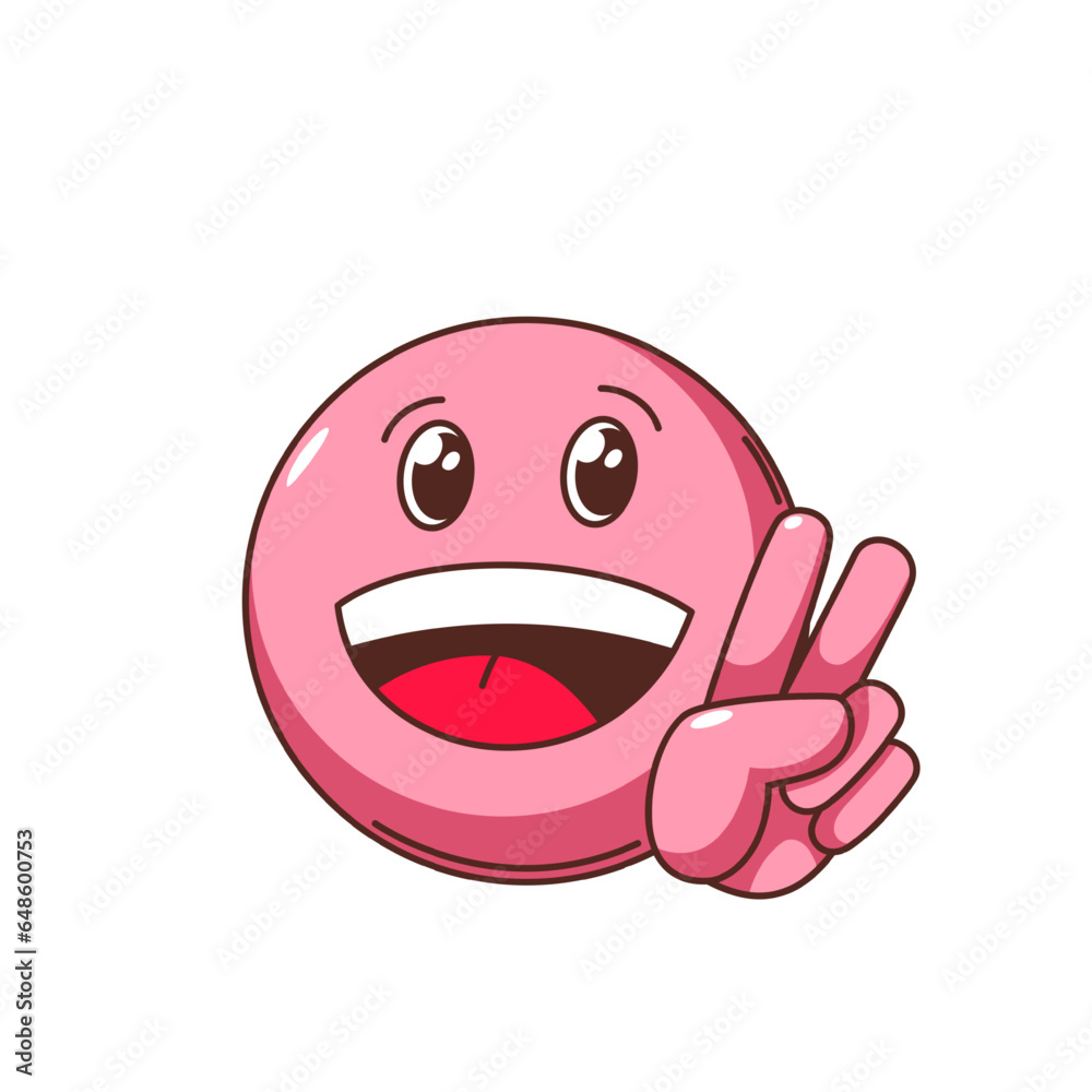 Groovy retro emoji with V fingers vector illustration. Cartoon isolated ...