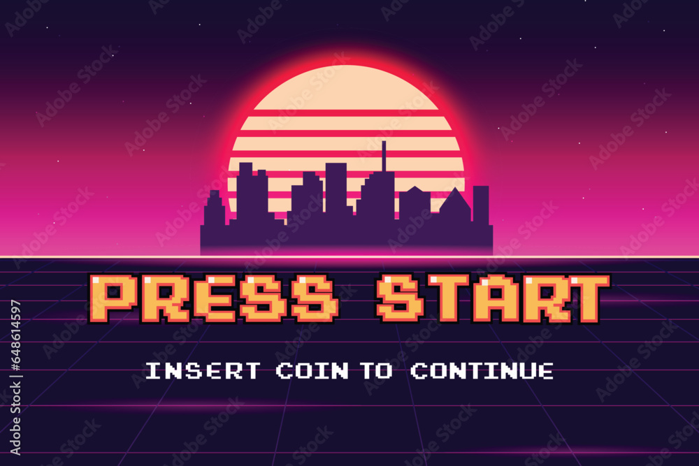 PRESS START INSERT A COIN TO CONTINUE .pixel art .8 bit game.retro game ...