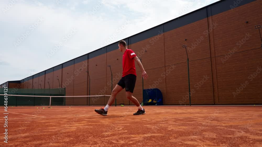 a tennis player's leg in dust on a tennis court who hits an opponent's ...