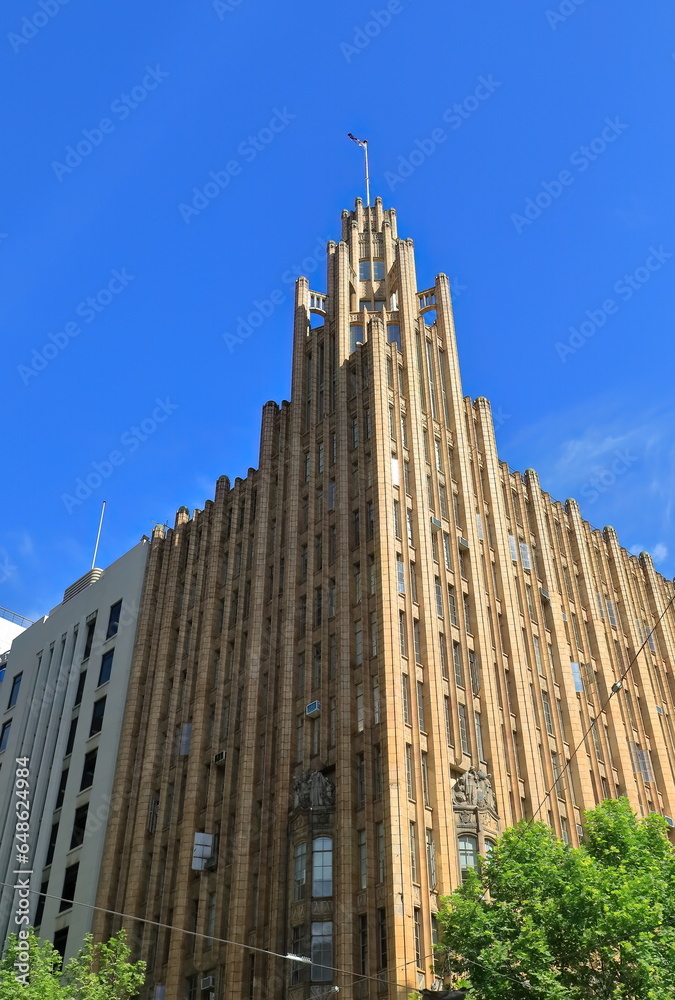 Art-Deco building at the corner of Collins and Swanston Streets with a ...