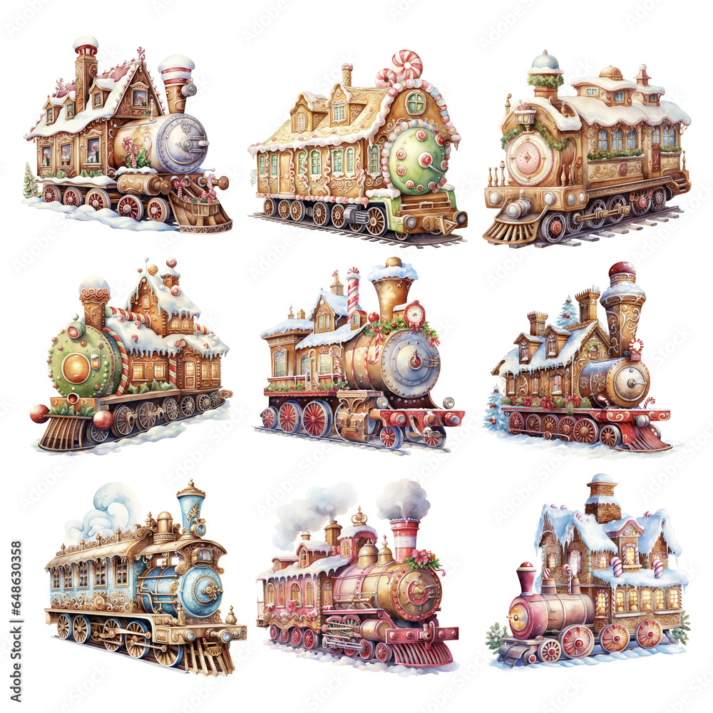 Gingerbread train. PNG. Watercolor clipart. Ai generated illustration ...