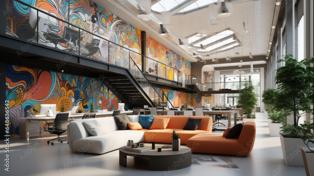 Modern office interior design. Futuristic interior of office space ...