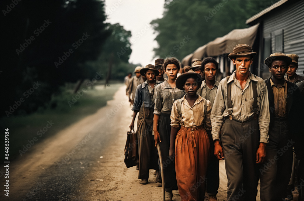 Historical Struggles: American economic Slaves in Line for Work During ...