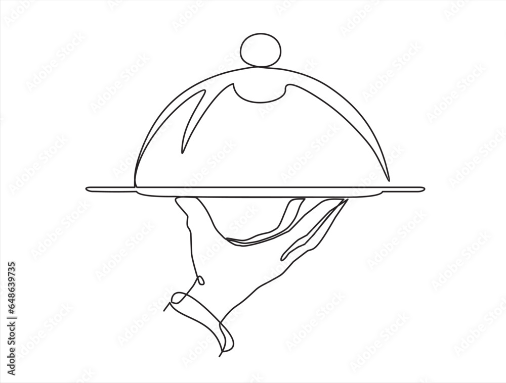 Hand drawn doodle serving food icon illustration in continuous line art ...