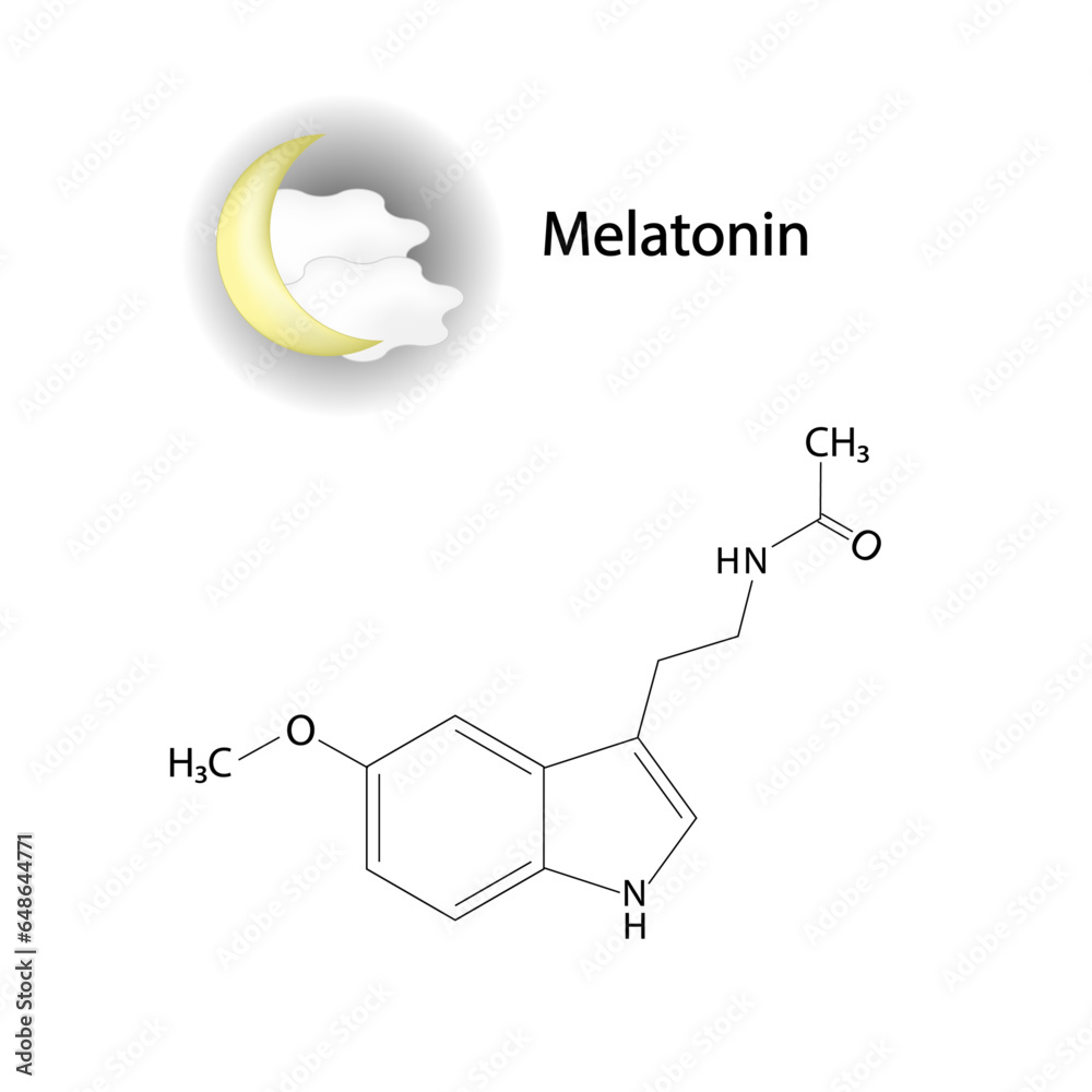 Melatonin structural chemical formula. Sleep hormone. Pineal gland. Isolated on white background ...
