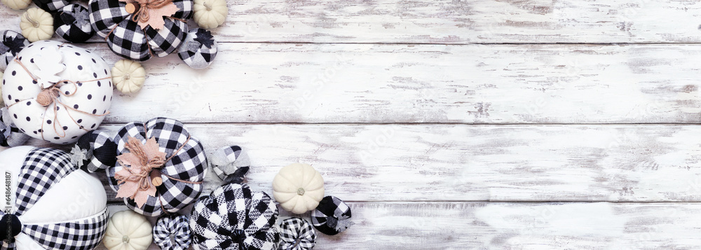 Modern farmhouse autumn corner border over a white wood banner ...