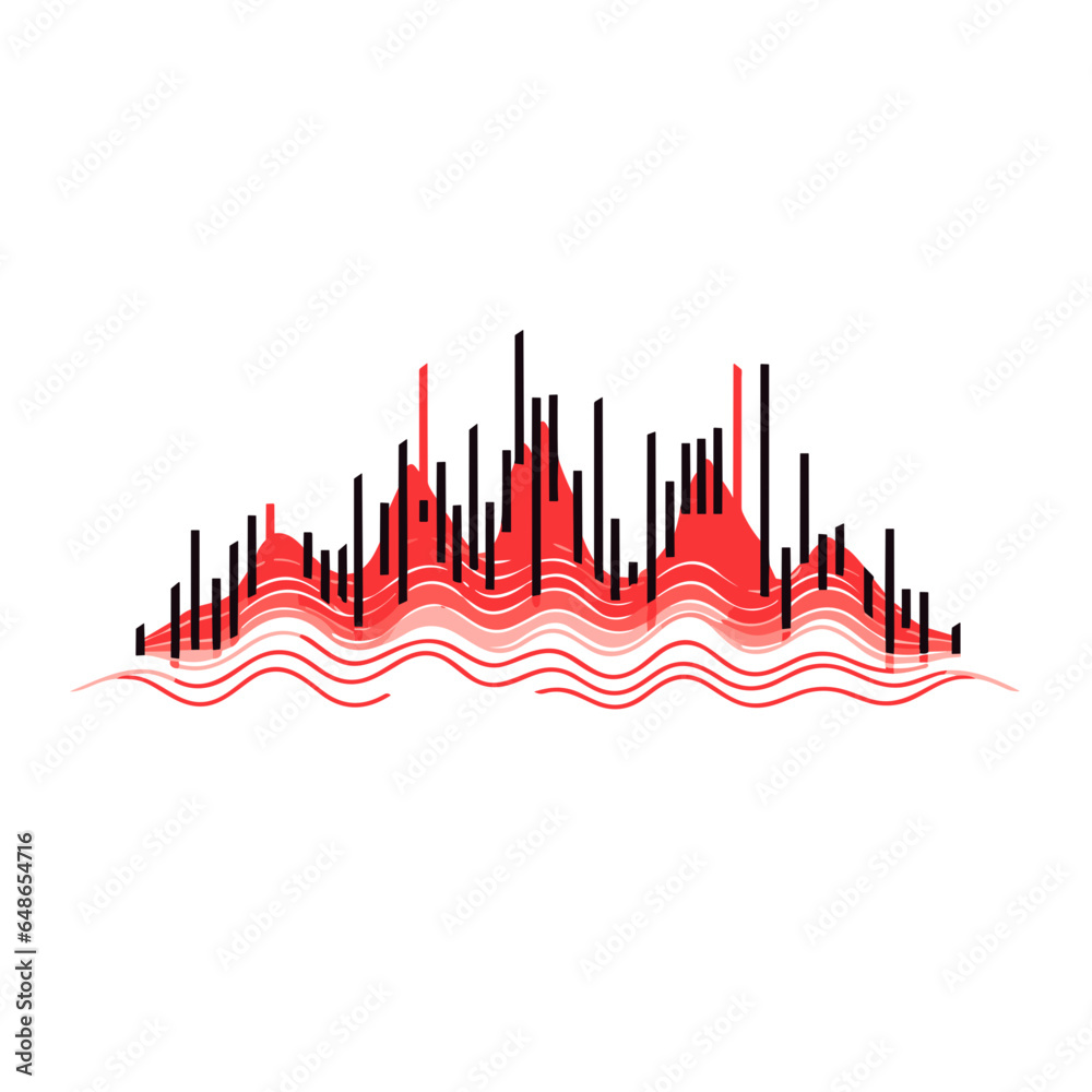 sound waveform vector icon in minimalistic, black and red line work ...