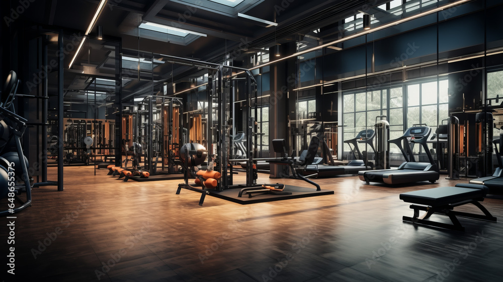 Luxury gym interior design. Gym interior. Photos for advertising of a ...