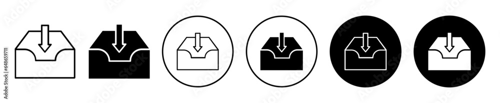 Inbox icon. Post office mail delivery service box symbol. Document ...