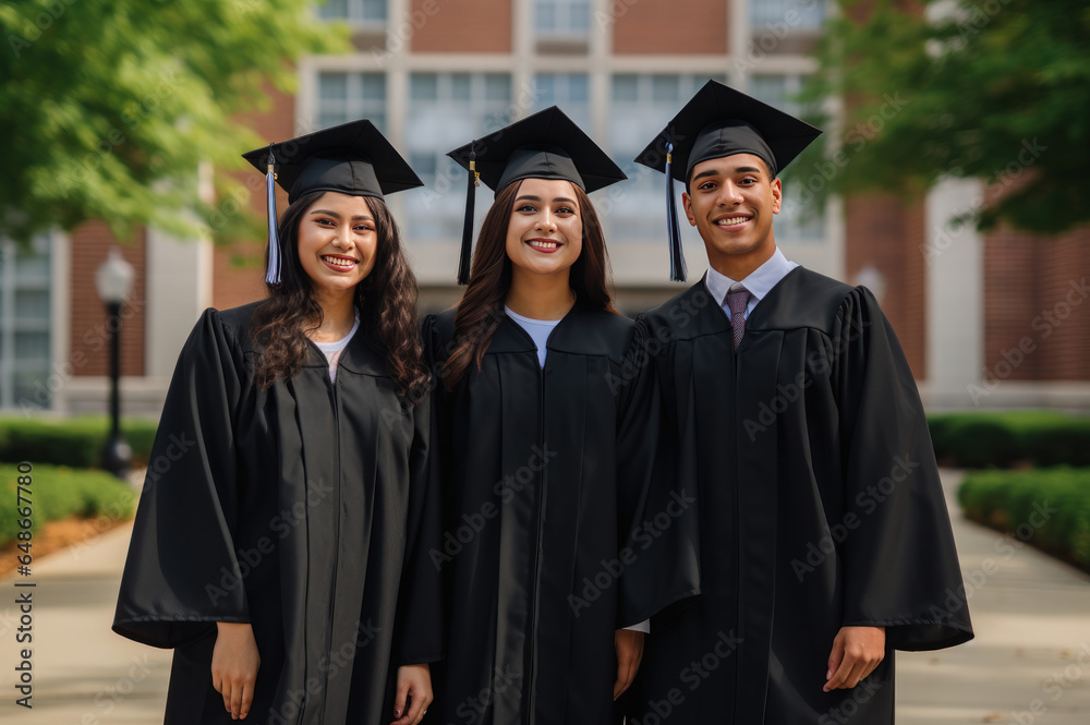 Happy young Hispanic men and women at a graduation ceremony created ...